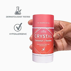 Crystal Magnesium Solid Stick Natural Deodorant, Non-Irritating Aluminum Free Deodorant for Men or Women, Safely and Effectively Fights Odor, Baking Soda Free, Coconut + Vanilla, 2.5 oz