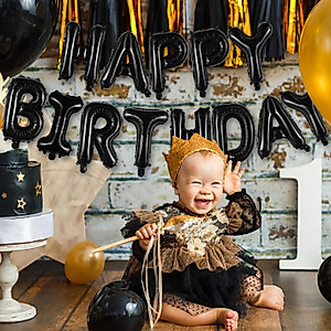 Black Happy Birthday Balloons Banner 16 Inch, Foil Balloons Personalized Name Letters Balloons Sign Birthday Party Decorations for Women Men Boys Girls