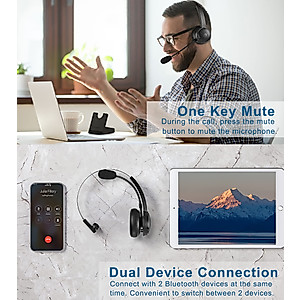 DECHOYECHO Bluetooth Headset, Trucker Bluetooth Headset with Microphone Noise Canceling Wireless On Ear Headphone with Charging Base for Cell Phone/Tablet/Computer Home Office Call Center