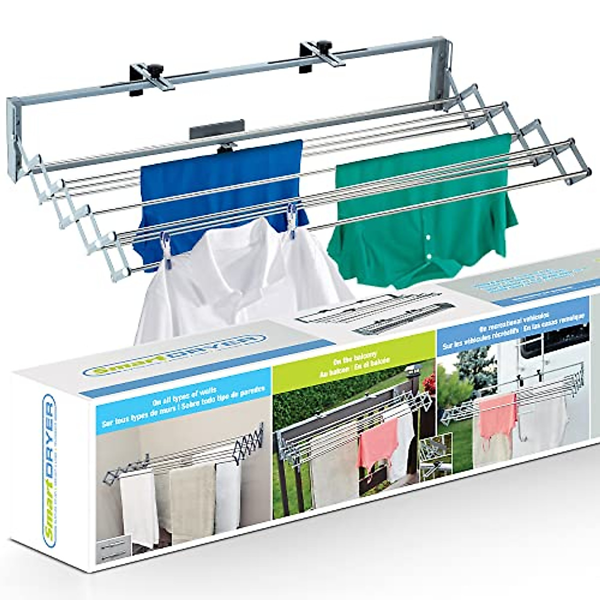 The Original Smartdryer RV Ladder Clothes Drying Rack, Outdoor Clothes Drying Rack, Wall Mounted Drying Racks for Laundry - Full Size Version - 46 Inch