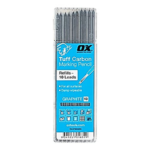 OX Tools Tuff Carbon Marking Pencil Replacement Lead 10-Pack | Basic Graphite Lead