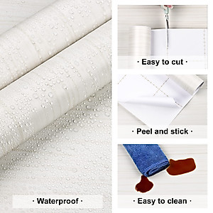 Skyblur White Wood Grain Vinyl Wallpaper, 24"x 118", Peel & Stick, Self Adhesive, Removable, Multi-Purpose, Kitchen, Bathroom, Living Room, Stain Resistant