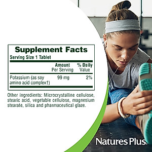Nature’s Plus Potassium 99 mg, 90 Tablets - Supports Healthy Electrolyte Balance & Overall Well-Being - Gluten Free, Vegetarian - 90 Servings