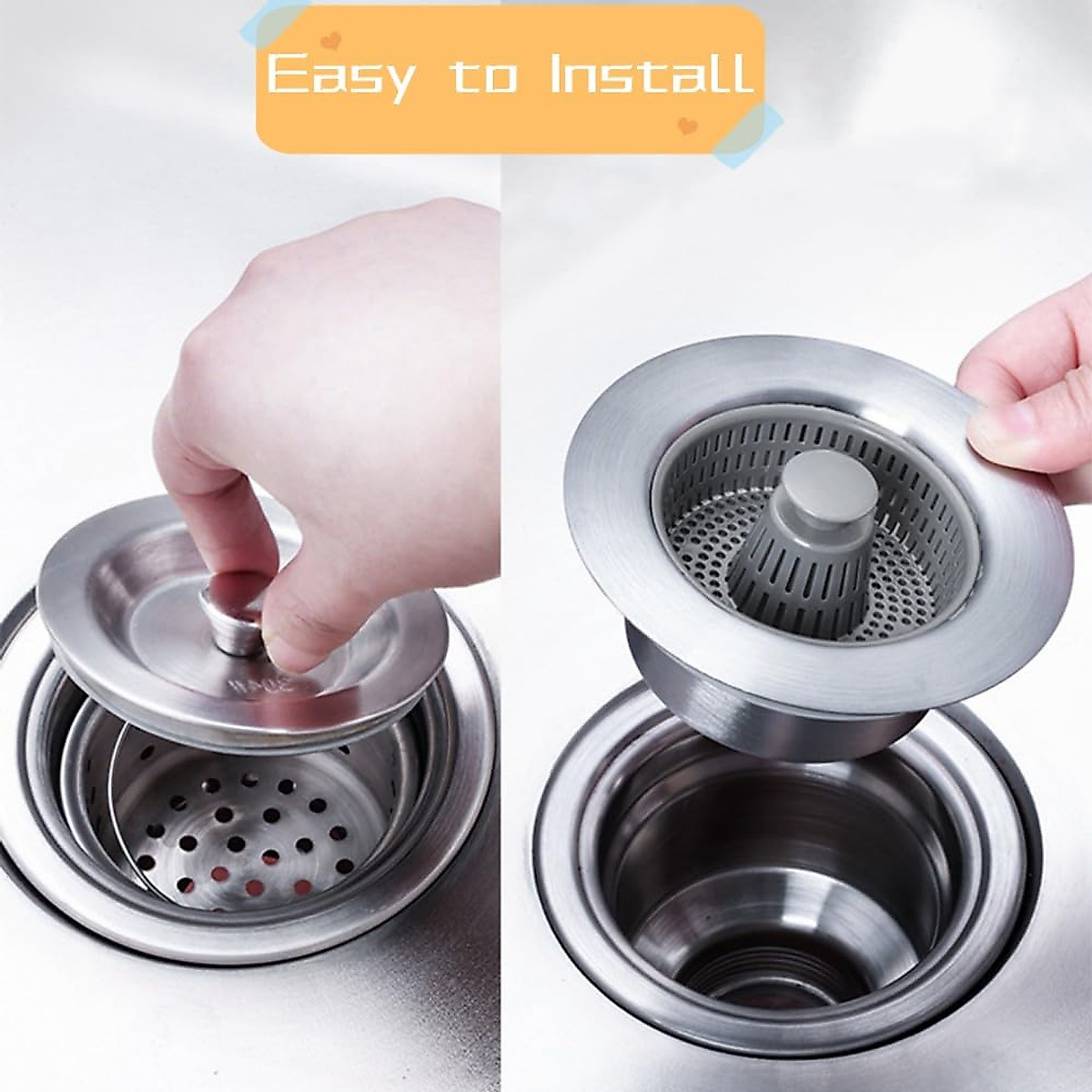 dfgsxifc Indicativet 3 in 1 Sink Drain Strainer, Stainless Steel, Silver