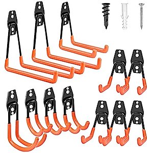 REMIAWY Garage Hooks, Heavy Duty Garage Storage Hooks Steel Tool Hangers for Garage Wall Mount Utility Hooks and Hangers with Anti-Slip Coating for Garden Tools, Ladders, Bikes, Bulky Items 12 Pack