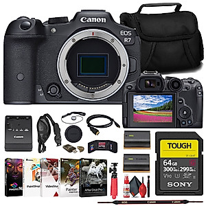 Canon EOS R7 Mirrorless Camera (5137C002) + Sony 64GB Tough SD Card + Bag + Charger + LPE6 Battery + Card Reader + Corel Photo Software + HDMI Cable + Flex Tripod + Hand Strap + More (Renewed)