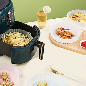 3 Pcs Air Fryer Silicone Pot, 7 Inch Reusable Round Air Fryer Silicone Liners, Replacement of Parchment Paper Liners Air Fryer Accessories, Food Safe Baking Pans for Oven, Microwave(Blue, Pink, White)