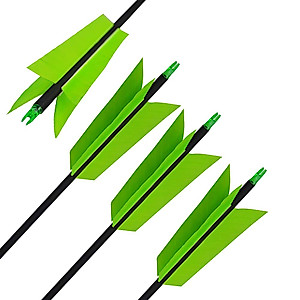 AMEYXGS 12 Pcs Archery Hunting Arrows Mix Carbon 30 Inch Flu Flu Arrows spine 500 Target Practice Arrows with 4 Turkey Feather Replaceable Arrowhead for Outdoor Hunting Shooting(Green)