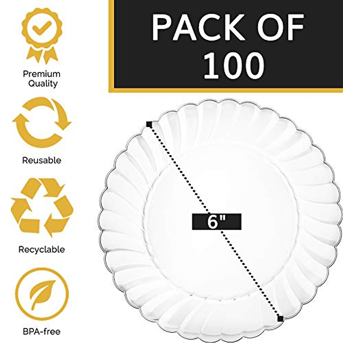 Oasis Creations Premium Hard Plastic Plate Set 100 x 6” Clear Round Plates - Washable & Reusable - Party Supplies For Birthdays, Celebrations, Buffets, Fiestas, Catering & More