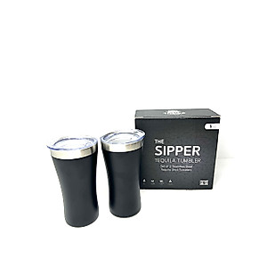 The Sipper Set of 2 Black, The Original Tequila tumbler. 5 oz Insulated Stainless Steel Keeps Your Tequila at the Perfect Temperature. Shot Glass, Tequila Gift, Gift for women, Gift for men