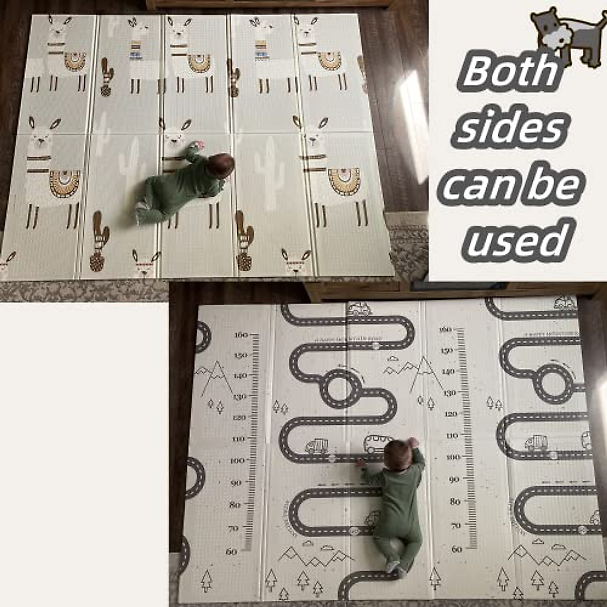 Baby Play Mat Palymat Foldable LXIAOY Extra Large Crawling Pad Reversible Portable for Outdoor and Travel (Gray)