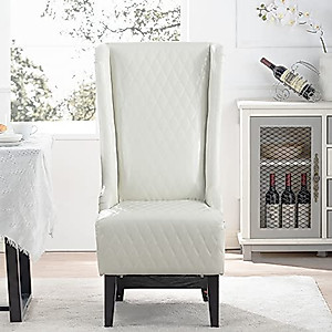 Yoluckea High Back Dining Chair, Retro Wing Back King Throne Chair Head Chairs for Dining Table, PU Leather Upholstered Accent Side Chair for Living Room Dining Room Bedroom, Milky White