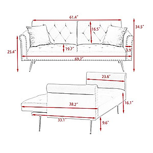 Eafurn Futon Couch Bed Sleeper Loveseat, Convertible Folding Sofa with Armrest, Adjustable Backrest, Modern 2 Seater Upholstered Love Seat Sofa & Couch for Small Space, Living Room