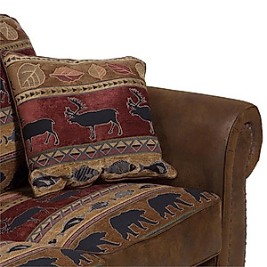 Hawthorne Collections 20.5" Farmhouse Leather Wildlife Pattern Sofa in Brown