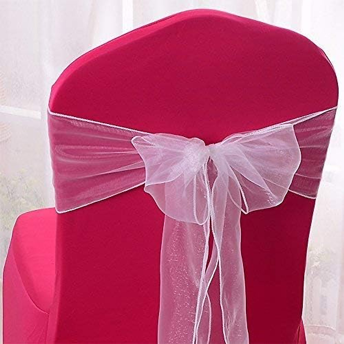Lucky 10/20/50/100 Pack Organza Banquet Chair Sash Sashes Bows Ties for Weddings Party Decoration White Pink Purple Gold Red(20 Pack, White)