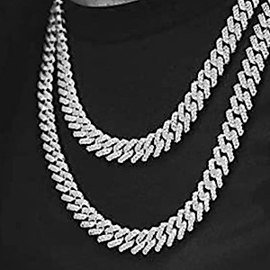 Emesly Solid Miami Cuban Link Chain Gold/Silver Necklace (16, 18, 20, 22, 24, 30 Inches Length); Hip Hop Bracelet (7.87" Length) for Men & Women; Perfect Iced Out Bling Jewelry Gift, Metal, not known,