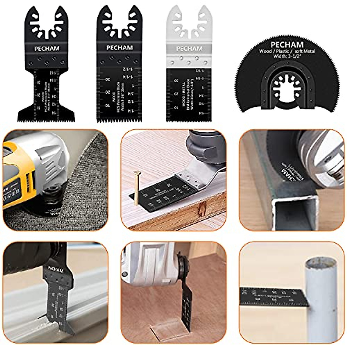 PECHAM 29PCS Universal Wood Metal Oscillating Multitool Quick Release Saw Blades Fit Porter Cable Black & Decker Rockwell Ridgid Ryobi Milwaukee DeWalt Chicago Craftsman