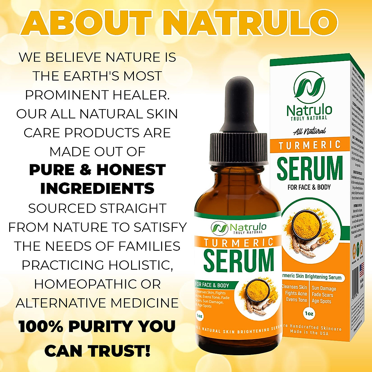 Turmeric Serum for Face & Body - All Natural Turmeric Skin Brightening Serum for Spots - Turmeric Facial Repair Serum Cleanses Skin, Fights Acne, Evens Tone, Minimizes Pores - Pure Turmeric Oil