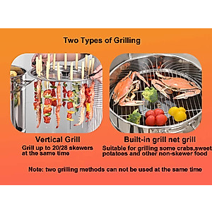 INLETTER Portable Vertical Charcoal Smoker Grill Barrel Grill with 28 Skewers, Outdoor Indoor Camping Smokeless Charcoal Barbecue Grill BBQ,L