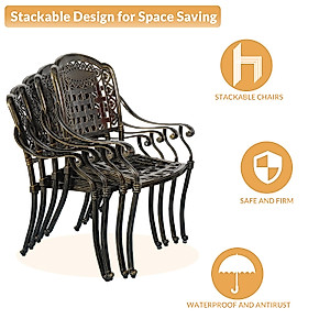 W WARMHOL 5-Piece Outdoor Patio Dining Set, All-Weather Cast Aluminum Patio Furniture Set for Backyard Garden Deck with 4 Chairs, 4 Cushions and 38.5" Round Table, 2" Umbrella Hole, Red