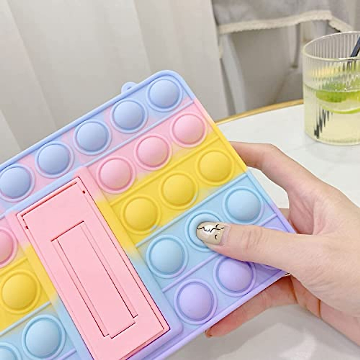 iZi Way Pop It Tablet Case for Amazon Fire HD 8 / Fire HD 8 Plus (10th Gen, 2020 Release), Fidget Toy Pop Its Push Bubble Wrap Silicone Cover with Stand Shoulder Strap for Kids Boys Girls- Rainbow