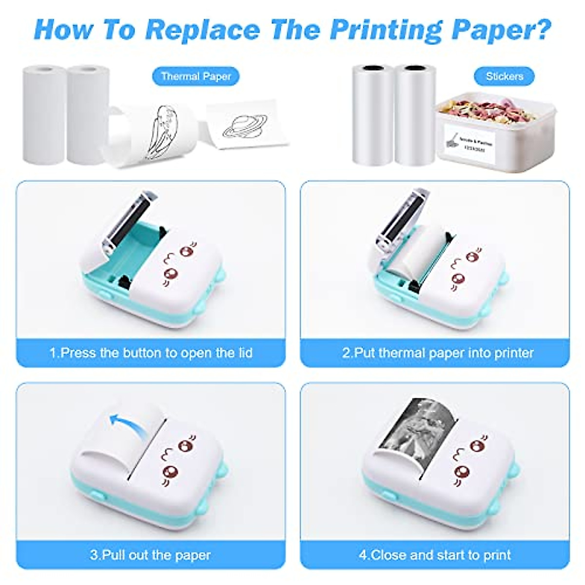 Mini Label Maker Machine with Tape, Pocket Mini Printer, Mini Thermal Printer,Portable Bluetooth Label Printer for Storage, Shipping, Barcode, Mailing, Office, Home, Organizing, Sticker Maker (Blue)