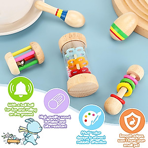 MEWTOGO 5 Pcs Wooden Bunny Toys - Safe Rabbit Toys, Multi-Colored Bite-Resistant Guinea Pigs Toys for Chinchillas Hamsters Small Animals Playing Indoor Outdoor Bunny Gifts