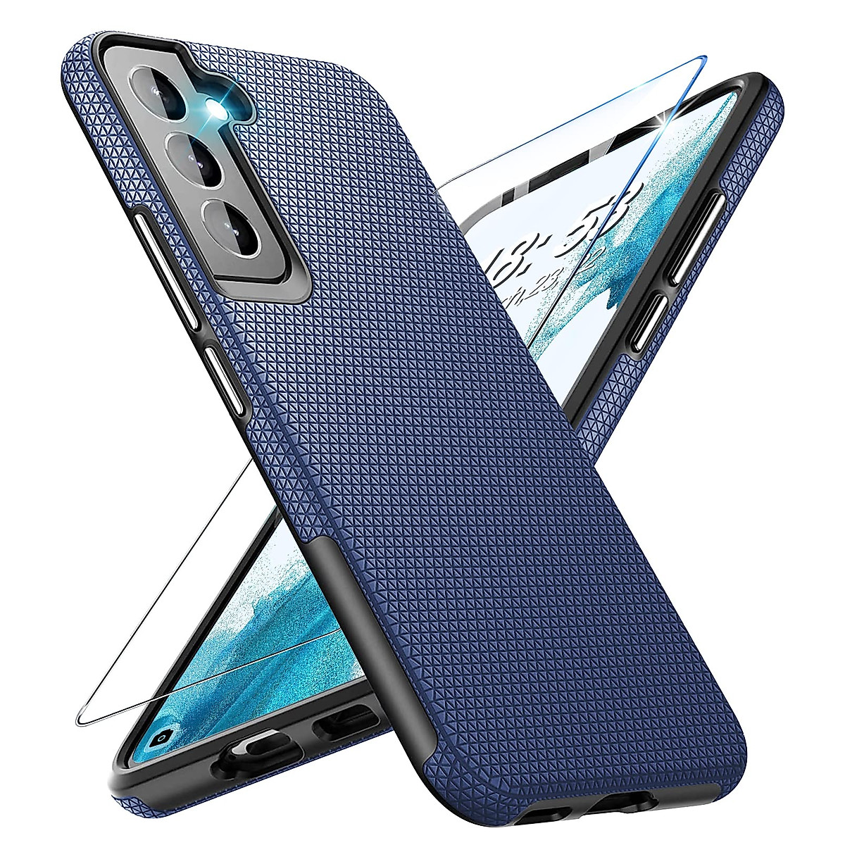 for Samsung Galaxy S22 Case with Screen Protector, Military Grade Drop Proof Protection Galaxy S22 Protective Case Rugged PC Hard & Silcone Shockproof Cover for Samsung S22 5G Phone Case Shell (Blue)