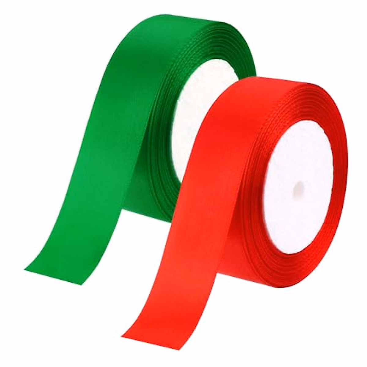 2 Rolls Christmas Ribbon 1 Inch X 50 Yards Red and Green Satin Ribbon Double Faced Polyester Holiday Ribbons for Gift Wrapping Wedding Decor