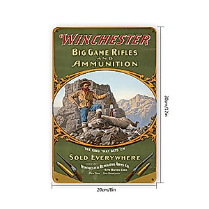 Vintage Metal Tin Signs Vintage Metal Sign Winchester Rifles Ammunition Guns Big Game Ammo Hunting Rustic Tin Metal Sign Custom Metal Tin Signs Man cave 20x30cm Field Survival Hunting tin Signs 8x12