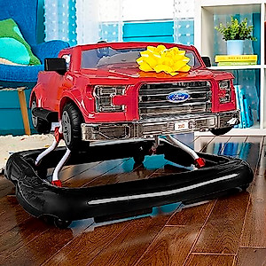 Bright Starts Ford F-150 4-in-1 Red Baby Activity Center & Push Walker with Removable Interactive Steering Wheel -Toy, 6 Months and up