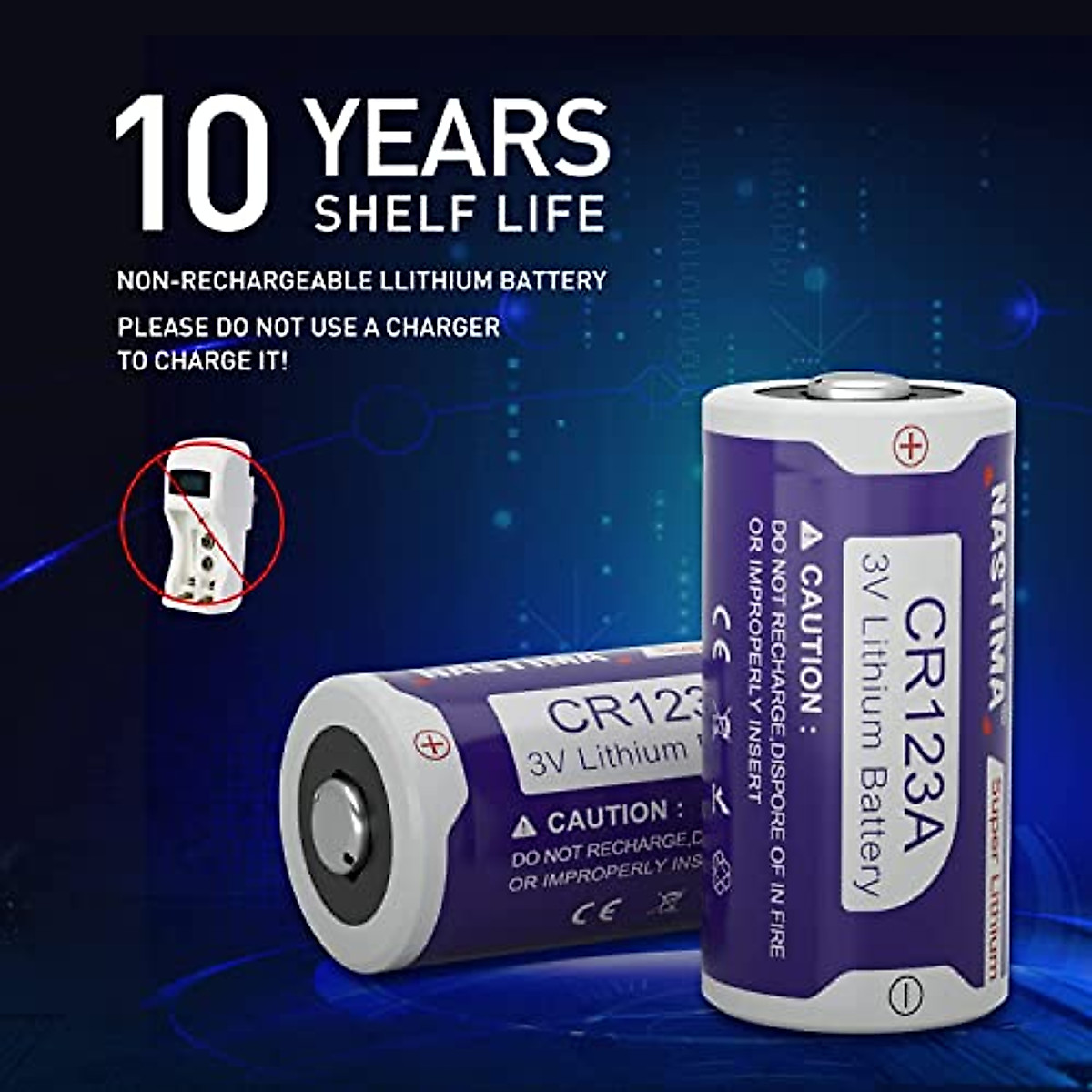 NASTIMA 12 Pack CR123A Battery, 3V Lithium Battery 1600mAh for Flashlight, Intelligent Instrumentation, Alarm Systems