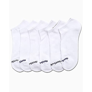 Reebok Mens' Breathable No-Show Low Cut Basic Cushion Socks (6 Pack), Size Shoe Size 6-12.5, Classic White