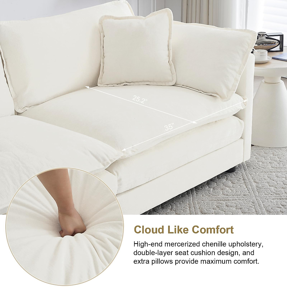 KIVENJAJA Chenille Loveseat Sofa, Oversized 2-Seater Small Cloud Couch, Modern Comfy Deep Seat Love Seat with 4 Pillows for Living Room Bedroom Office Apartment, 76.7”W, Beige