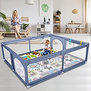 Baby Playpen, Play Pen with Mat, 79”×71” Extra Large Playpen for Babies and Toddlers HMHKHN No Gap Baby Fence Area with Breathable Mesh, Safety Baby Gate Playpen