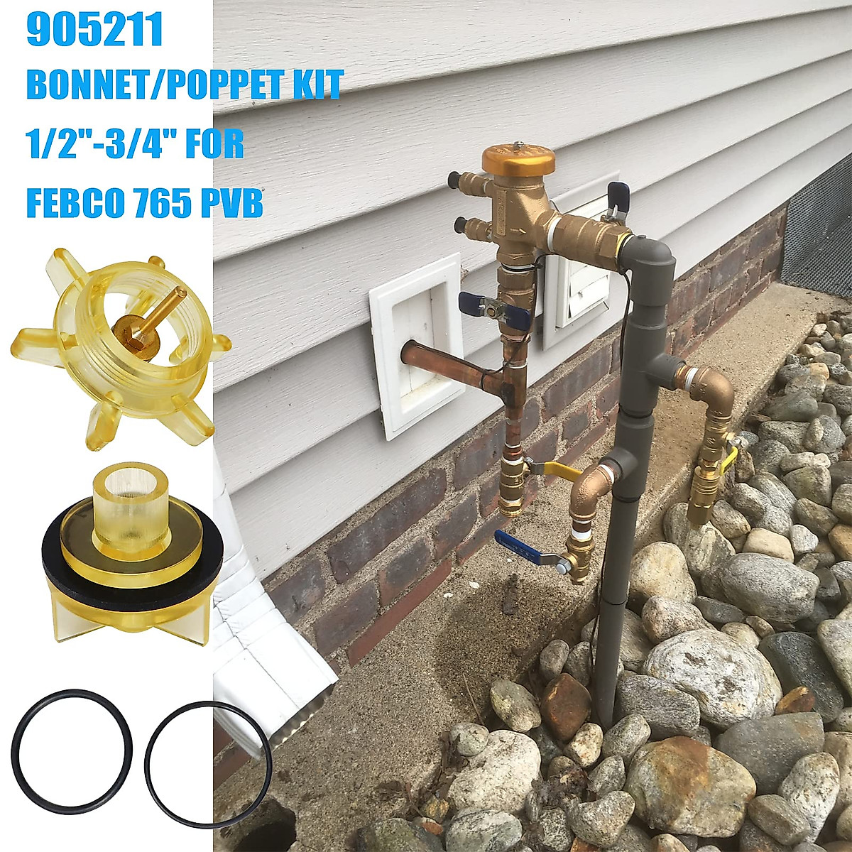 905-211 1/2"-3/4" Bonnet and Poppet Assembly Repair Kit,Fits for febco PVB Model 765CBV & DBV,Combines Bonnet & Poppet Assembly Kit,2 Years Warranty