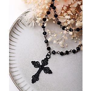 Sacina Gothic Layered Cross Necklace, Zinc Alloy Black Bead Cross Choker Necklace, Halloween Goth Jewelry Gift for Women (Layered Bead Cross)
