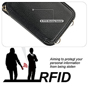 Bocasal RFID Blocking Wallet Case for iPhone 11, Adjustable Crossbody Zipper Purse Case Card Holder with Kickstand Detachable Wrist Strap, PU Leather Flip Folio Case 6.1 Inch (Black)