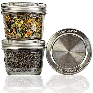 EcoPeaceful 316 Surgical Stainless Steel Mason Jar Lids WIDE Mouth -ORIGINAL DESIGN- Stackable w/Pull-Tab Silicone Seal. Rust-proof, Airtight, Leak-Proof, BPA-Free, PVC-Free, Vegan - Not for Canning