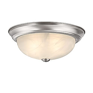 Aspen Creative 63023-09-2, 2-Light Flush Mount, Brushed Nickel Finish w/Alabaster Glass, 13" Dia, E26 Socket, 60 Watts, Bulb Not Included, Set of 2