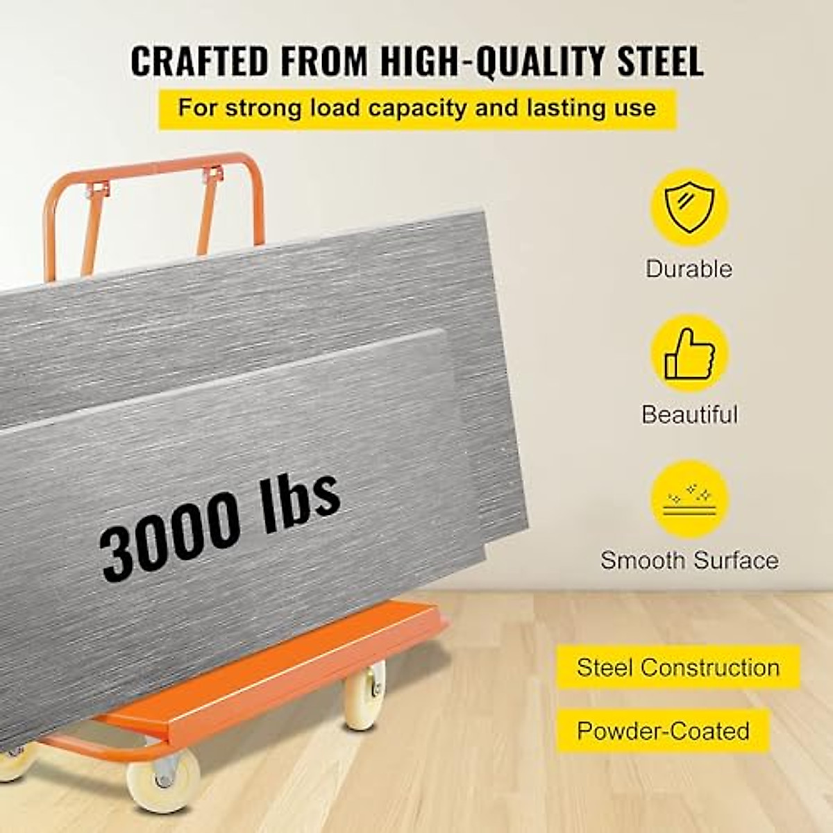 Mophorn Drywall Cart 1600LBS Load Capacity Drywall Cart Dolly Handling Sheetrock Sheet Panel Service Cart Heavy Duty Casters