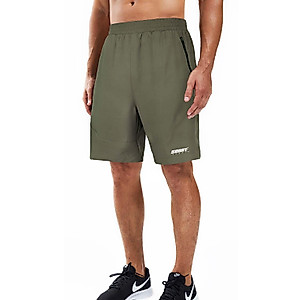 Souke Sports Men's 2 in 1 Workout Running Shorts 7" Quick Dry Gym Athletic Shorts Army Green Liner Zipper Pockets