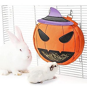 JanYoo Warm Bunny Bed for Rabbits Outdoor Cage & Rabbit Hay Feeder Halloween