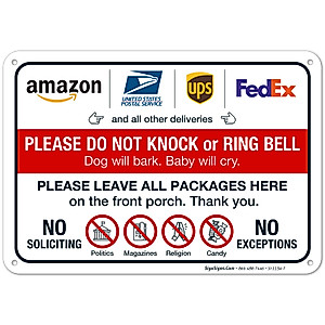 Sigo Signs - Do Not Knock Or Ring Doorbell Dog Will Bark Baby Will Cry Sign, 10x7 Inches, Rust Free .040 Aluminum, Fade Resistant, Made in USA