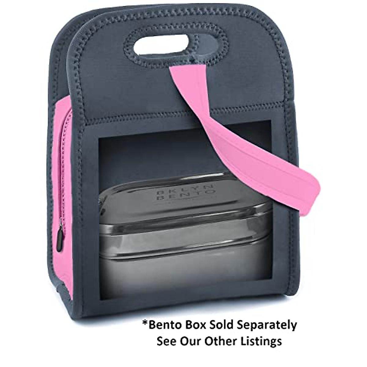 Neoprene Lunch Bag – Tiffin Bag – Eco Friendly Insulated Bento Bag With Zipper And Strap For Boys Girls Kids Teen & Adults. Lunch Tote, Lunch Box,Food Container for School or Work (Pink/Grey)