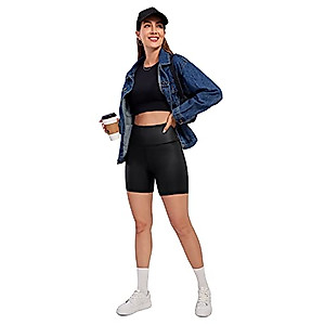 CRZ YOGA Matte Faux Leather Shorts for Women 6'' - Stretch High Waisted Spandex Biker Shorts Workout Yoga Short Leggings Black Classic Medium