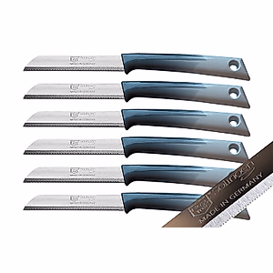 SMI - 6 Pcs Paring Knife Set Serrated Edge, Vegetable Knife, Fruit Knife, Kitchen Knife Made in Solingen Germany (Grey White)