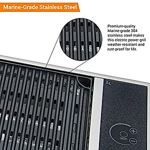 Kenyon No-Lid Built-In Electric Grill, Stainless Steel Grill With Single Burner, Quick Heat Up, Digital Touch Panel, UL-Approved For Indoor And Outdoor Use, Dishwasher Safe Grate, 120V