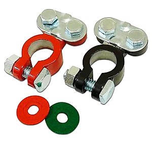 Slykew 2 PCS Cable Terminal Clamp Connectors, Cables Terminal Connectors Kit, Positive Negative Brass Power Post Clips Accessories, for Cars, Vans, Trucks (Silver)