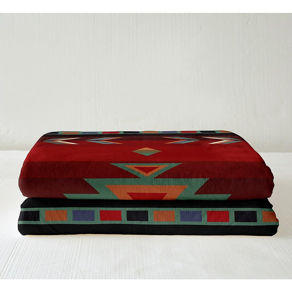 Throw 50"x60" Southwest Native Design Sherpa Blanket Boys Girls Southwestern Geometric Fleece Throw Blanket for Kids Ultra Soft Tribal Plush Blanket Red Green Fuzzy Blanket